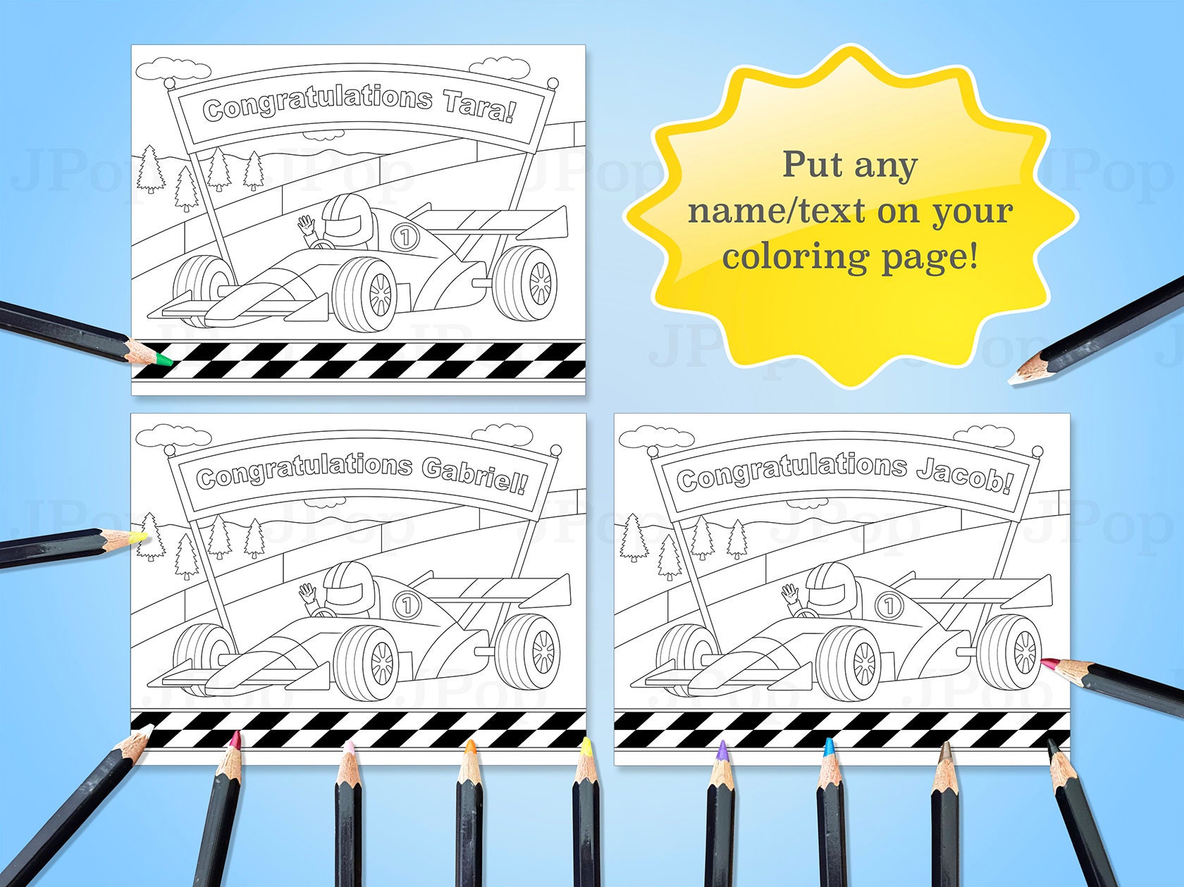 Personalized Race Car Coloring Page (digital Download) - Etsy