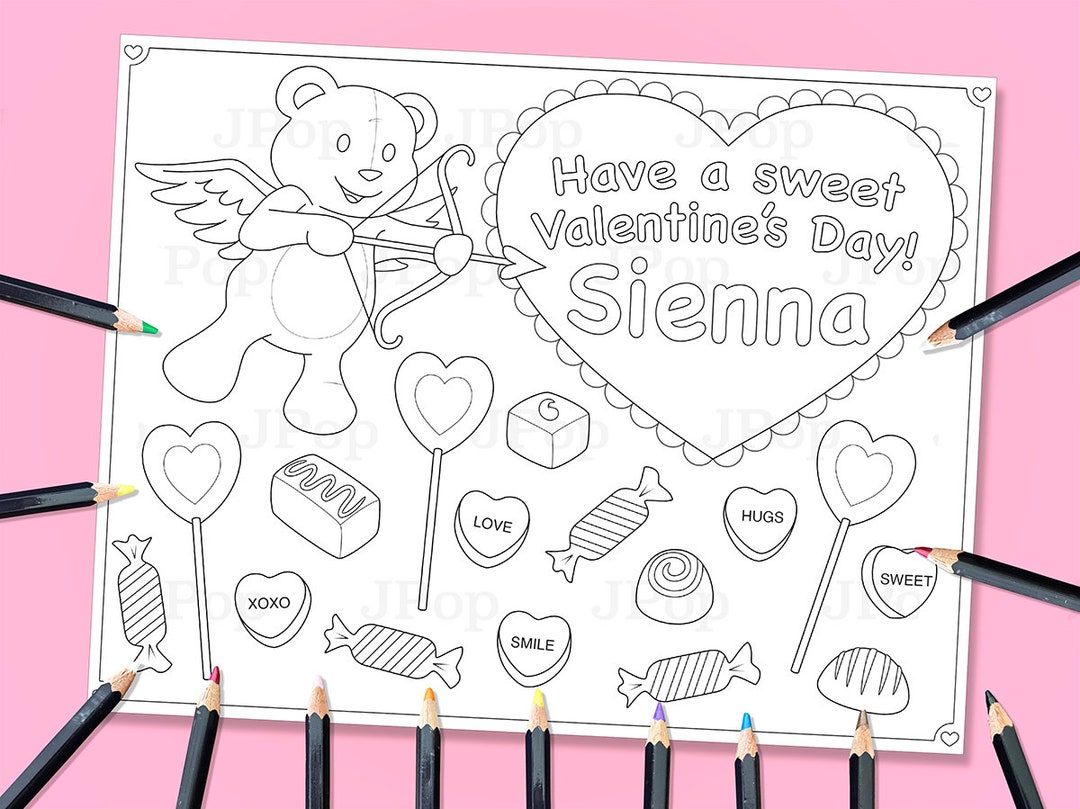 Personalized Coloring Page Valentine's Day Coloring Page Valentine's ...