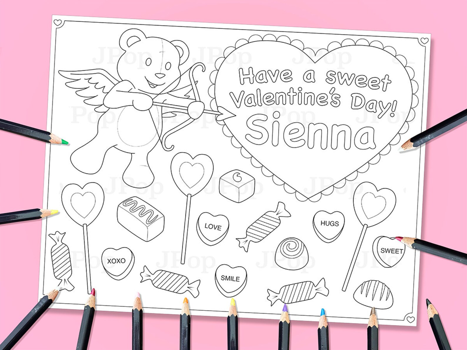 Personalized Coloring Page Valentine's Day Coloring Page Valentine's ...