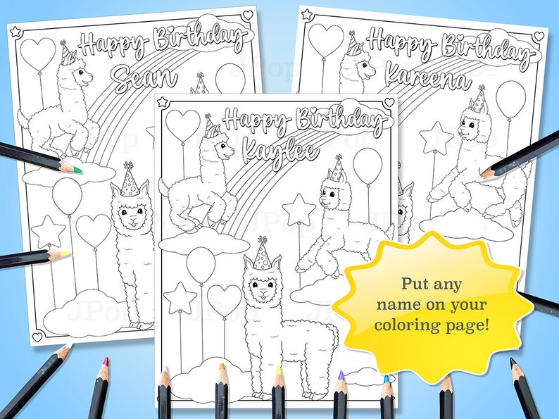 Personalized Alpaca Birthday Coloring Pages (digital Download) - Etsy