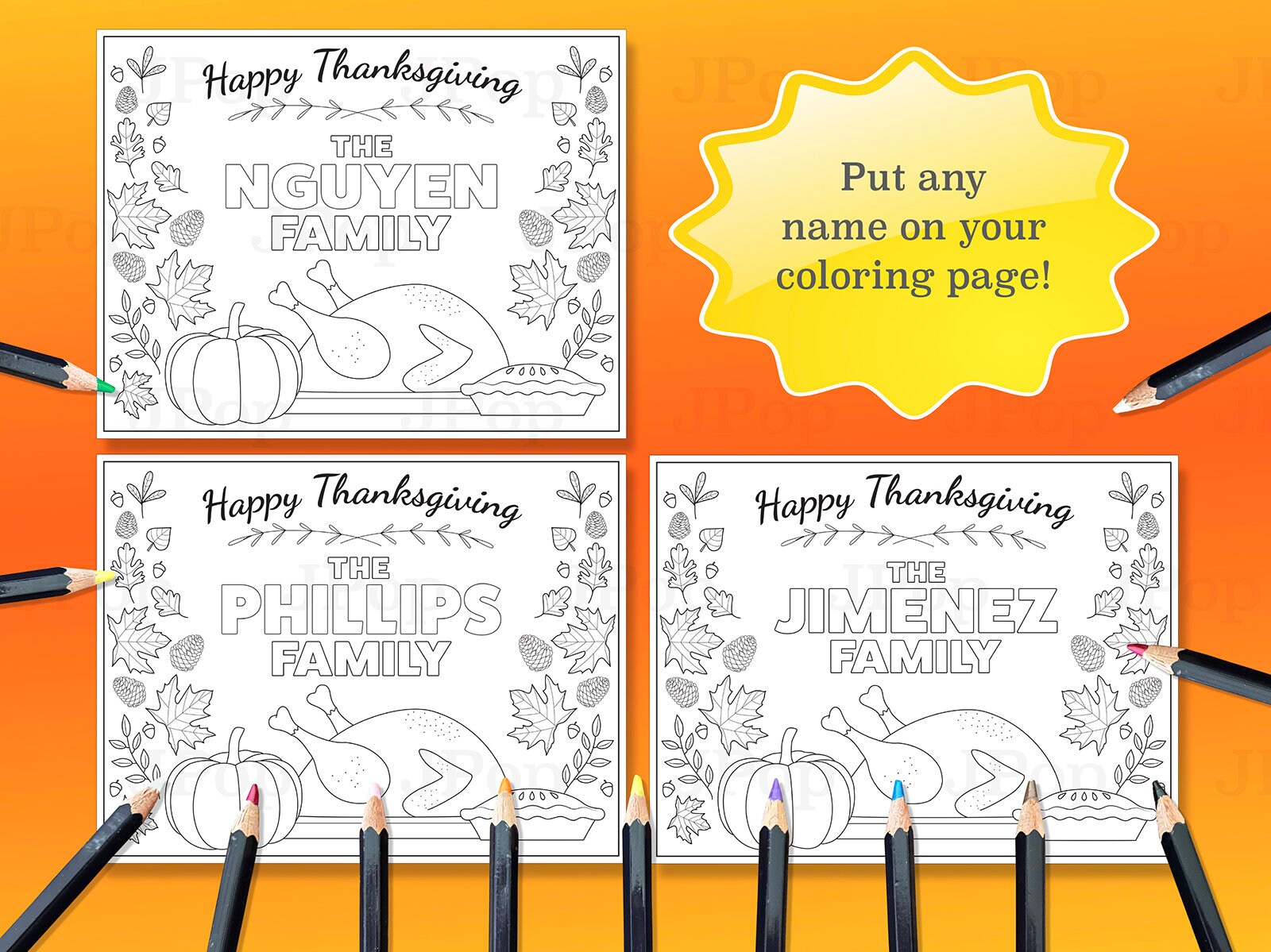 Personalized Coloring Pages - Thanksgiving Coloring Pages - Happy ...