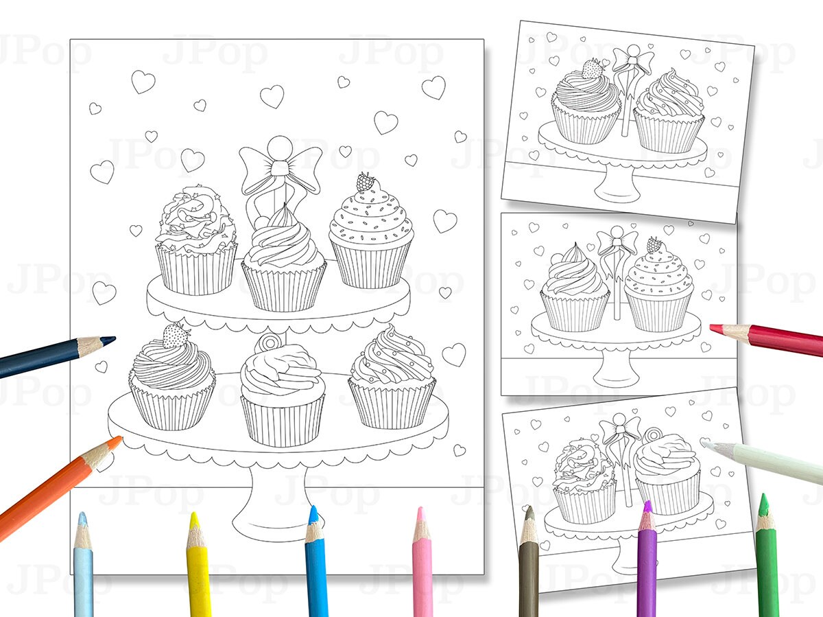 Cupcakes Coloring Pages Kawaii Cupcakes Printable Cupcakes - Etsy