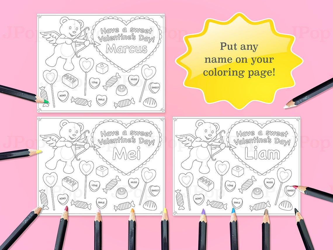 Personalized Coloring Page Valentine's Day Coloring Page Valentine's ...