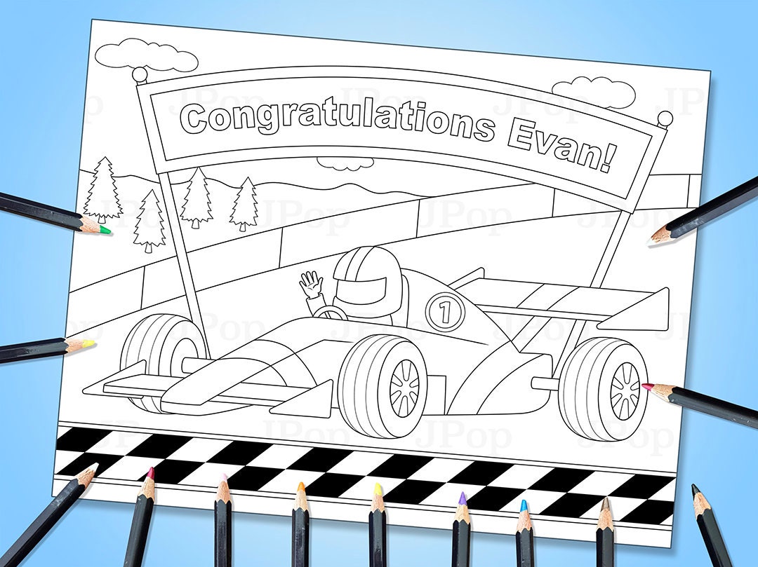 Personalized Race Car Coloring Page (digital Download) - Etsy