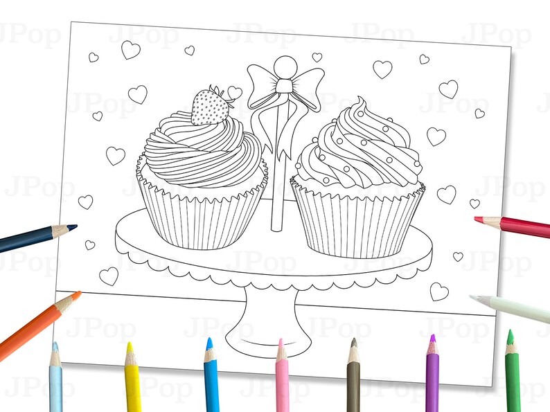 Kawaii Cupcakes Coloring Pages: Printable Coloring Sheets (digital ...