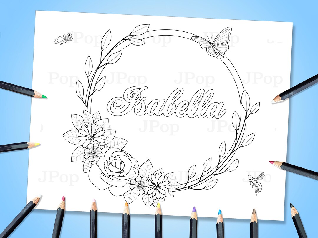 Printable Personalized Coloring Page - Flower Wreath Coloring Page ...