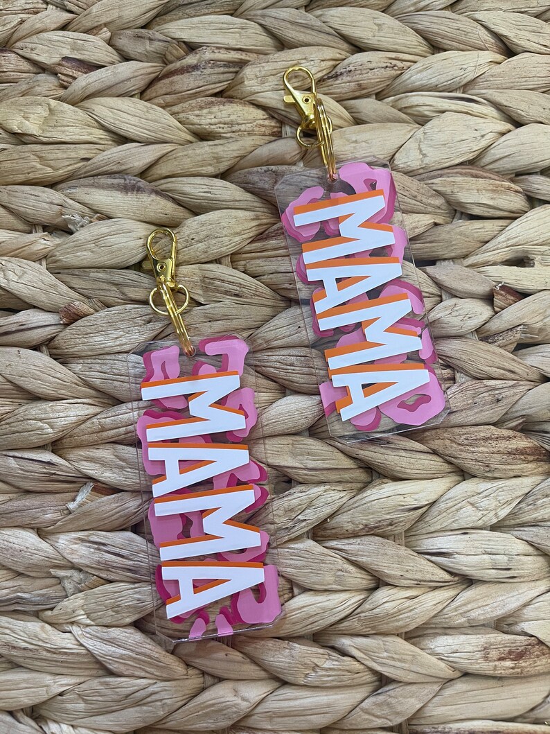 MAMA Pink Leopard Keychain - Etsy