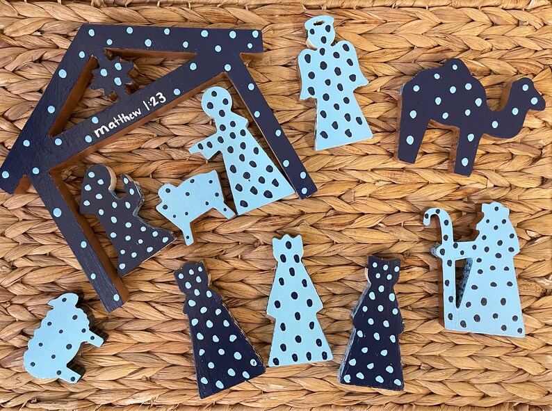 Blue Hand Painted Nativity Scene - Etsy