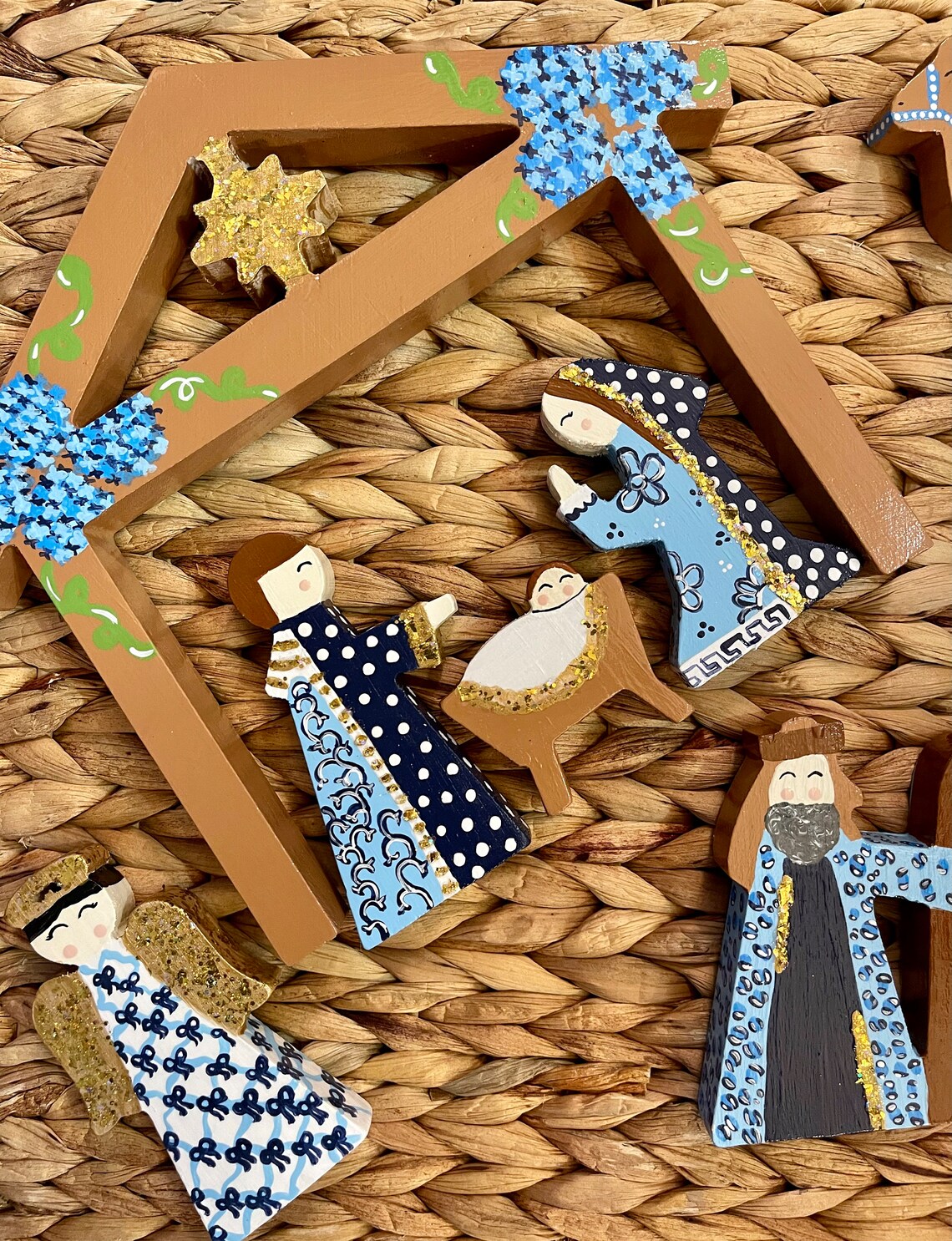 Blue Hand Painted Nativity Scene - Etsy