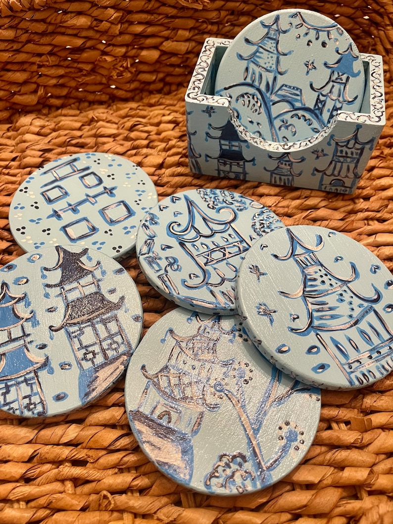 Hand Painted Chinoiserie Coasters - Etsy