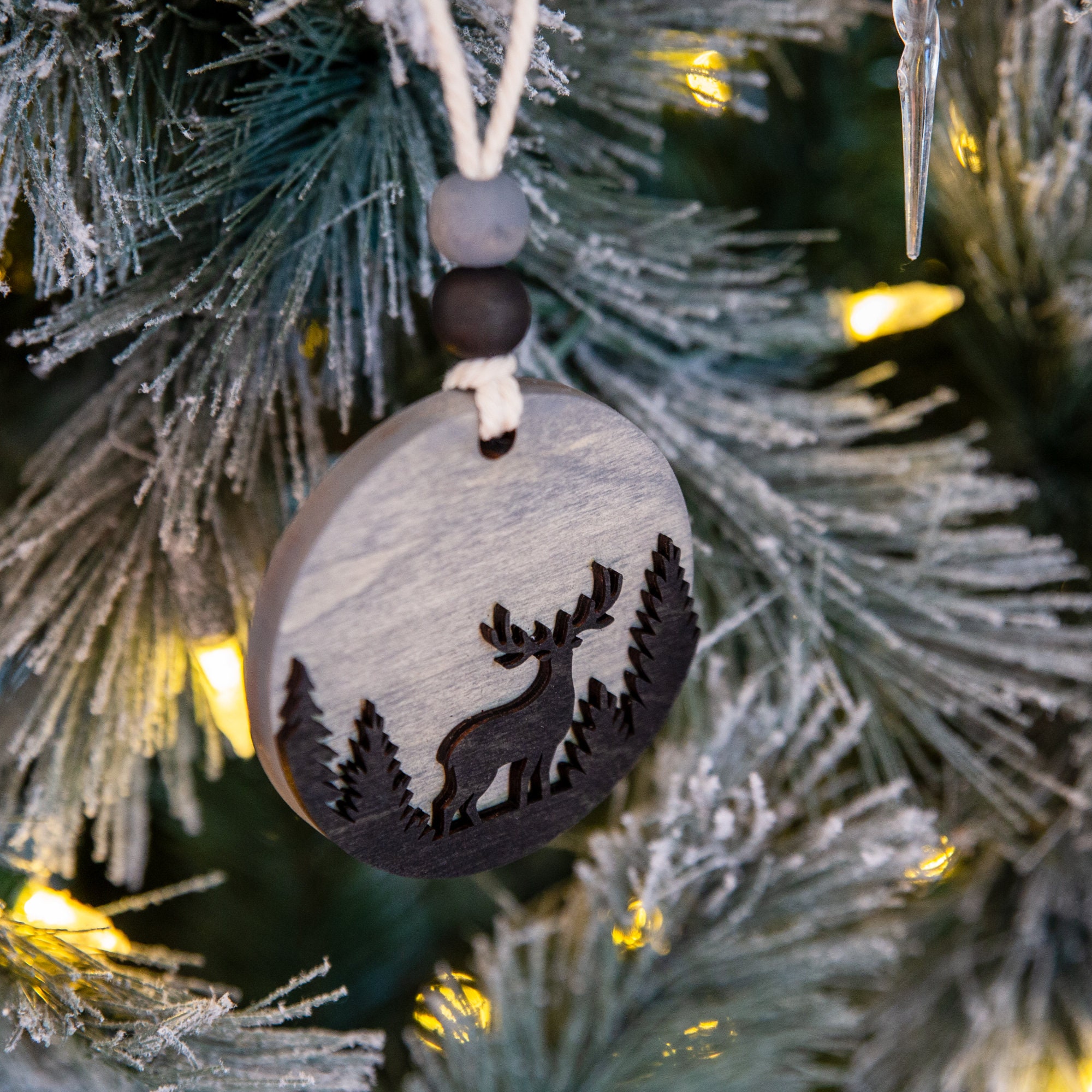Wooden Deer Christmas Ornament, Buck Deer Holiday Decoration, Handmade ...