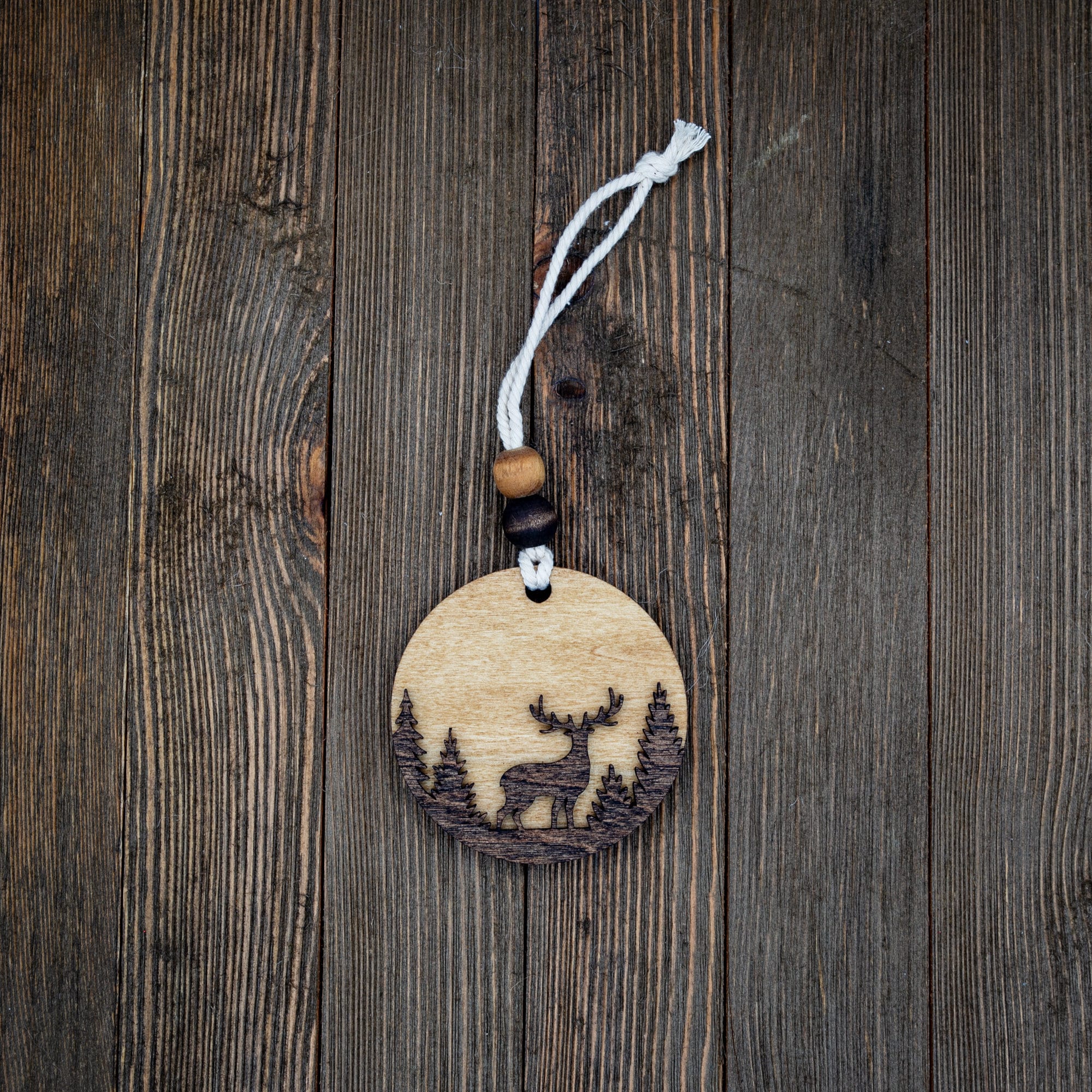 Wooden Deer Christmas Ornament, Buck Deer Holiday Decoration, Handmade ...