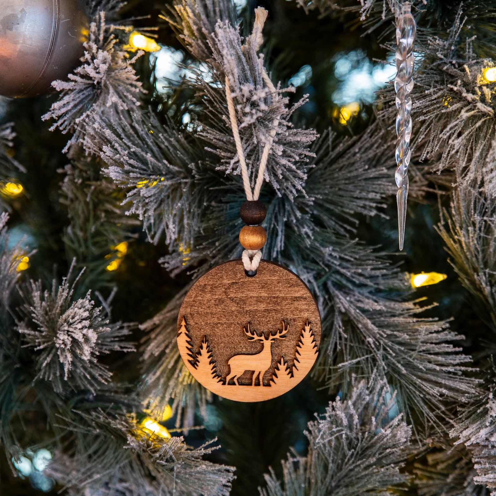Wooden Deer Christmas Ornament, Buck Deer Holiday Decoration, Handmade ...
