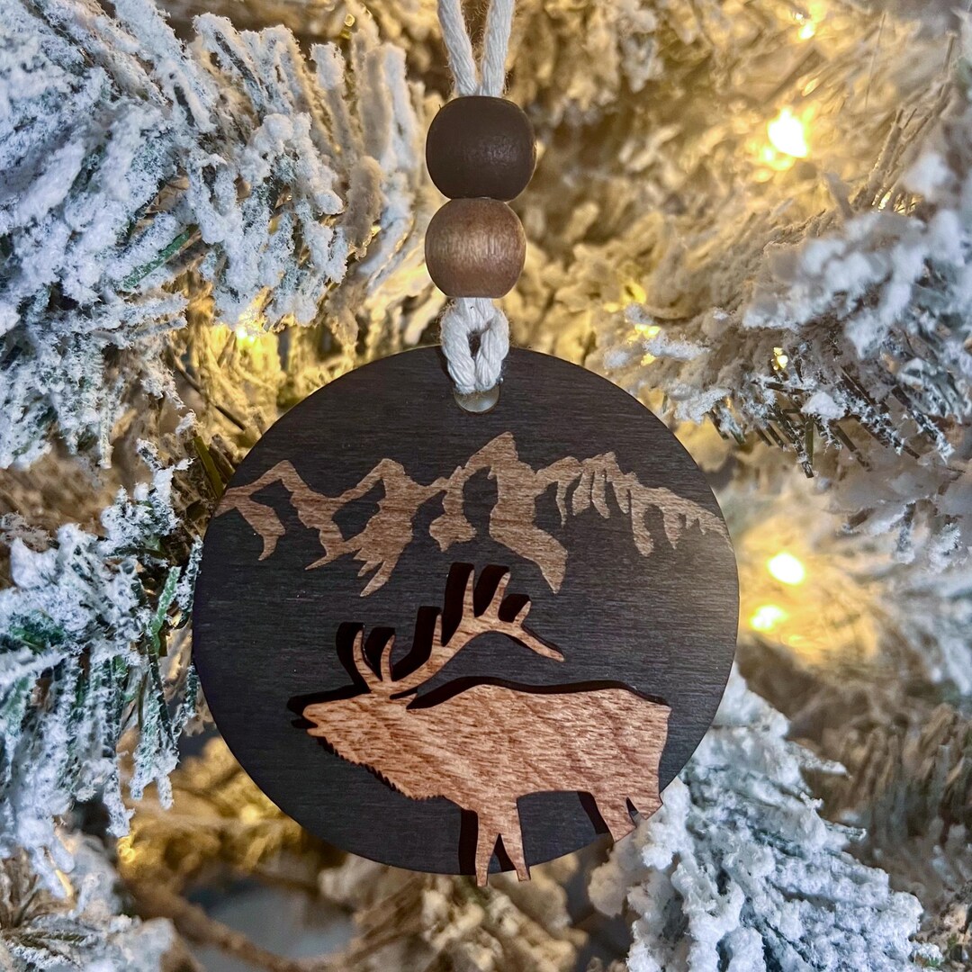 Mountain Elk Christmas Ornament, Handmade Wooden Holiday Decoration ...