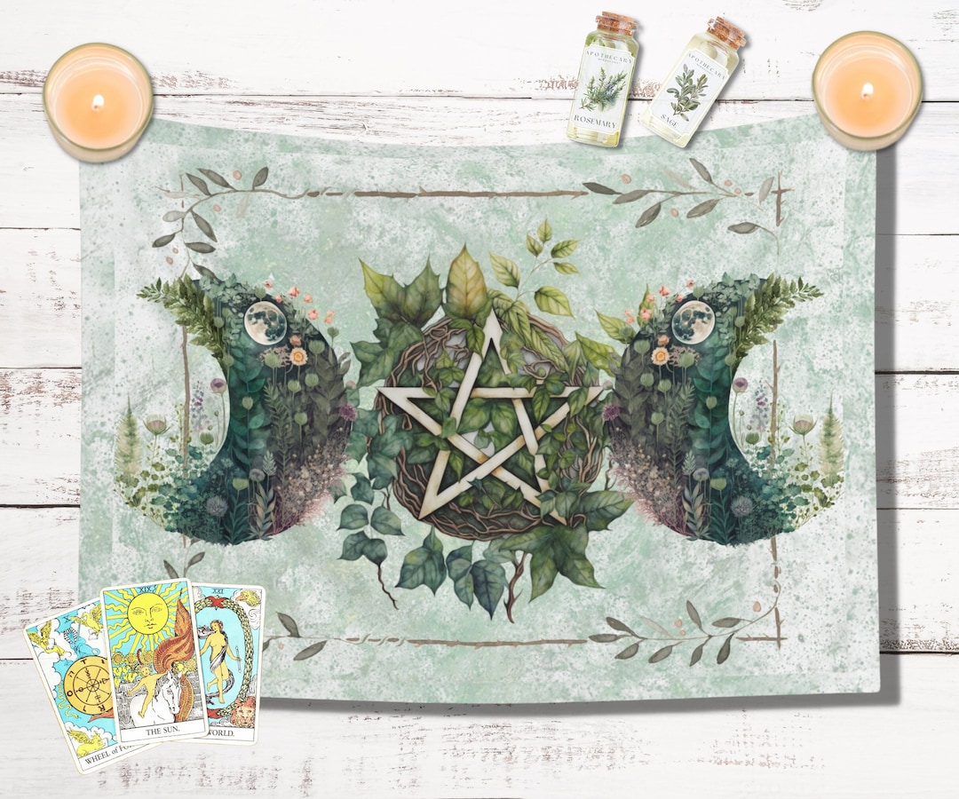 Green Witch Altar Cloth Nature Witch Wicca Altar Cloth Green Pentacle ...