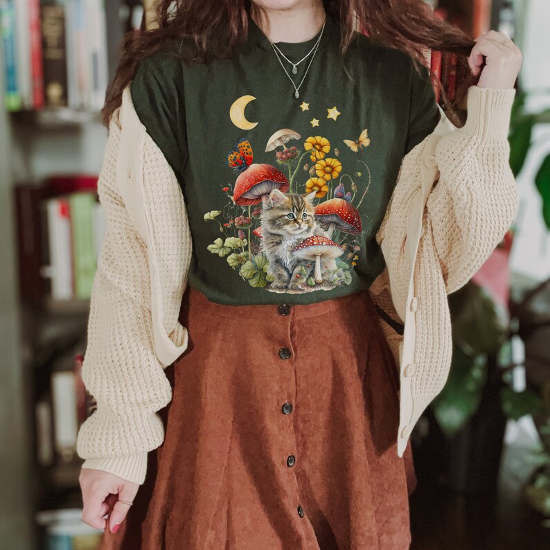 Cat Shirt Cat Cottagecore Shirt Cute Cat Shirt Forestcore - Etsy