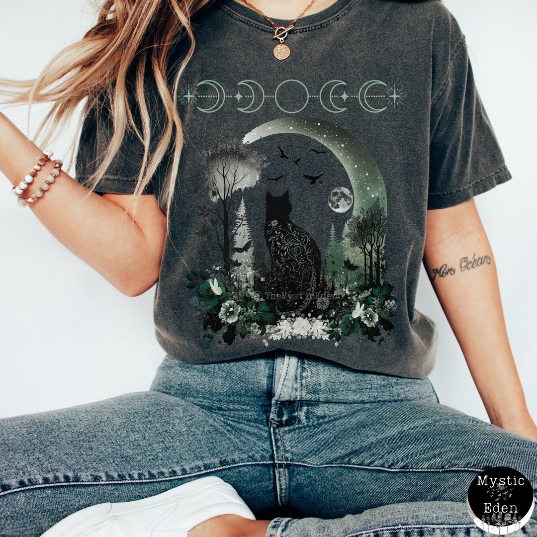 Vintage Black Cat Shirt Witchy Tshirt Cat Goblincore Whimsigoth Shirt ...