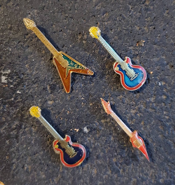 Vintage Enamel Rock and Roll Guitar Pins // Retro Guitars Pins - Etsy