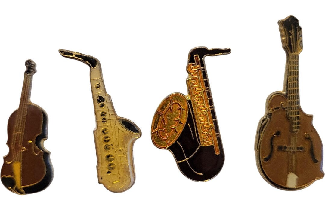 Vintage Music Instrument Enamel Pin Set | Saxophone Violin Cello Pins ...