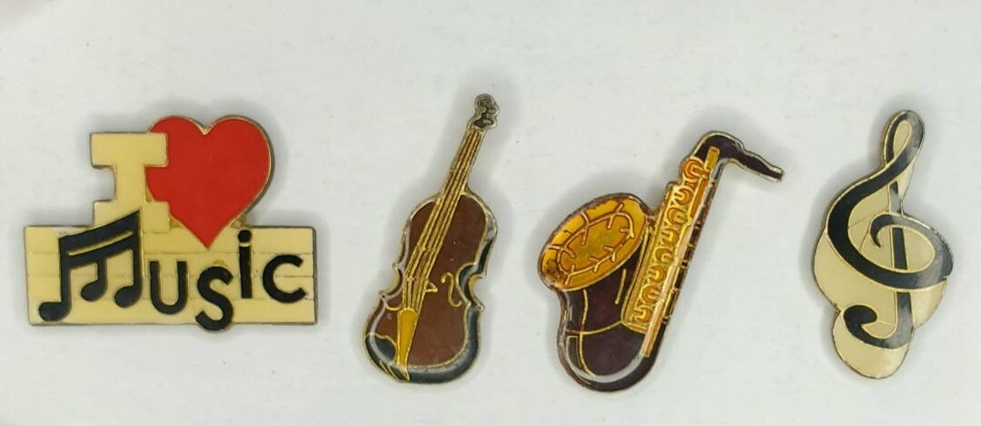 Vintage Enamel Music Pins // Saxophone / Cello / I Love Music / Music ...