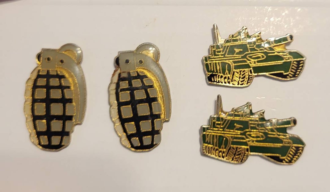 Vintage Enamel Pins // Set of 4 // Army Tank Green and Gold Tone ...