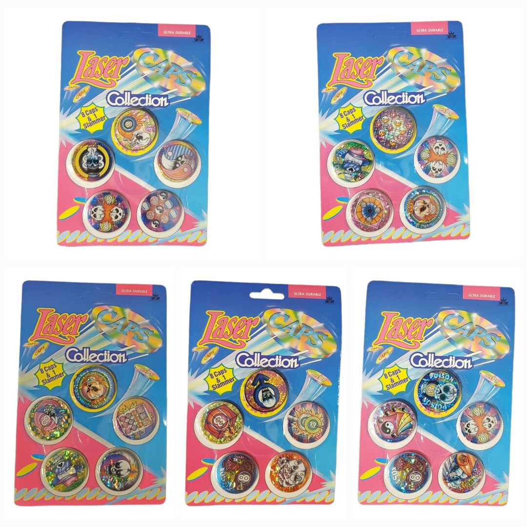 Vintage Laser Pogs Caps Collection // Set of 5 Packs Each With 8 Caps ...