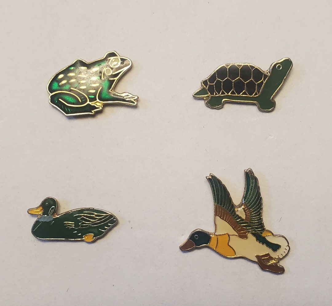 Vintage Enamel Wildlife Pins // Fish Turtle Duck Frog Pins // River ...