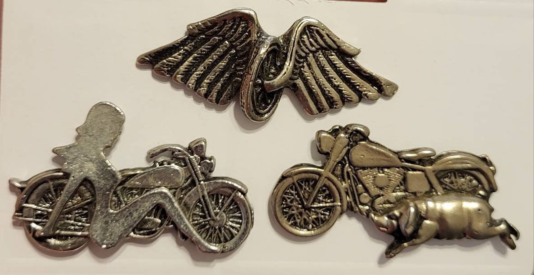 Vintage Enamel Pins // Set of 4 // Motorcycle Biker With Hog // Harley ...