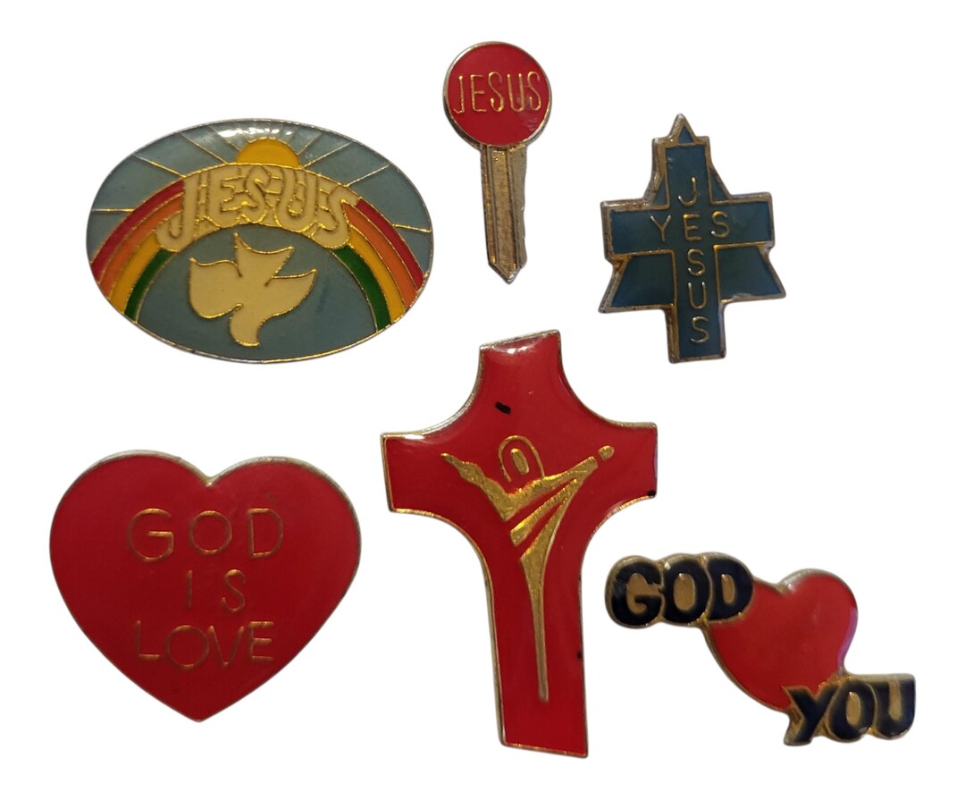 Vintage Christian Enamel Pin Lot – Jesus Cross God is Love Religious ...