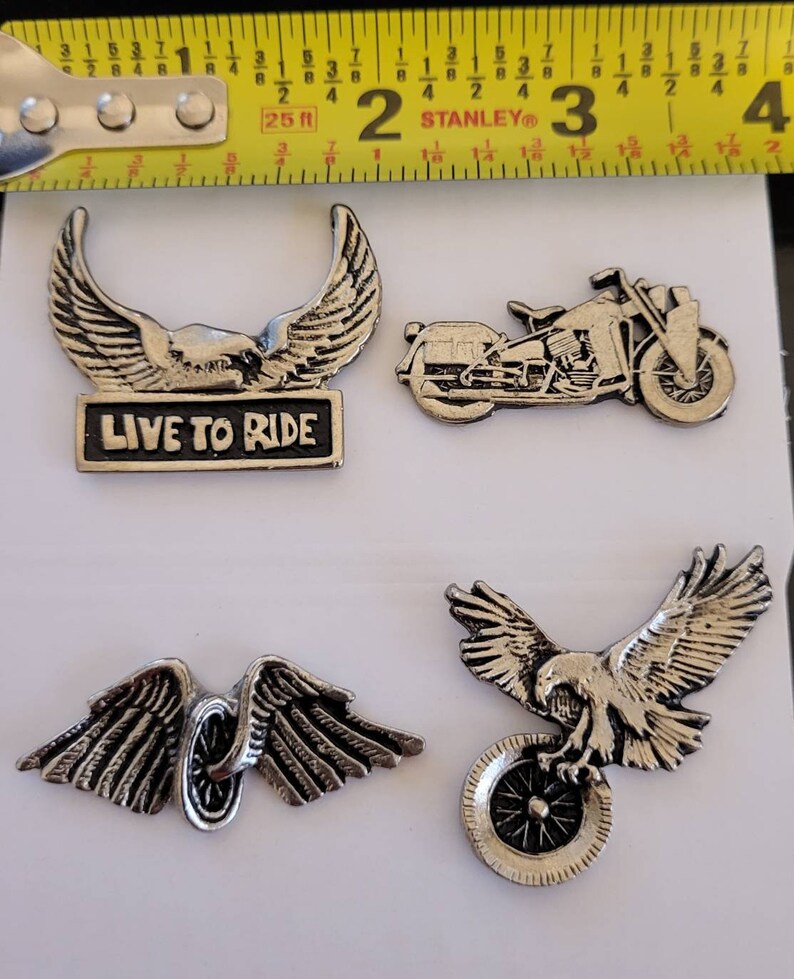 Vintage Enamel Pins // Set of 4 // Motorcycle Biker Pins // Bald Eagle ...