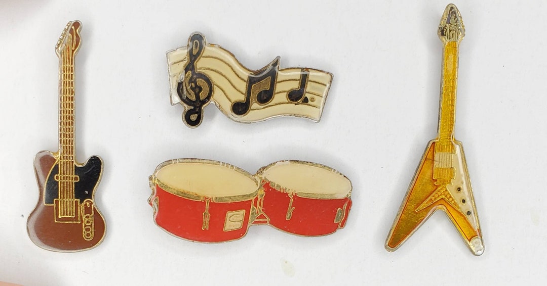 Vintage Enamel Guitar Pins // Acoustic Guitar // Electric Guitar ...