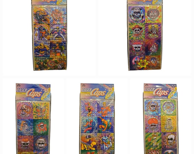 Vintage Laser Pogs Caps Collection // Set of 5 Packs - Each With 8 Caps ...