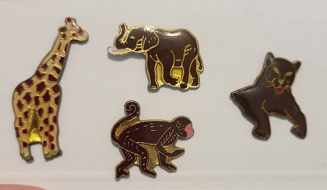 Vintage Enamel Wildlife Pins // Cougar Panther Big Cat / Giraffe ...