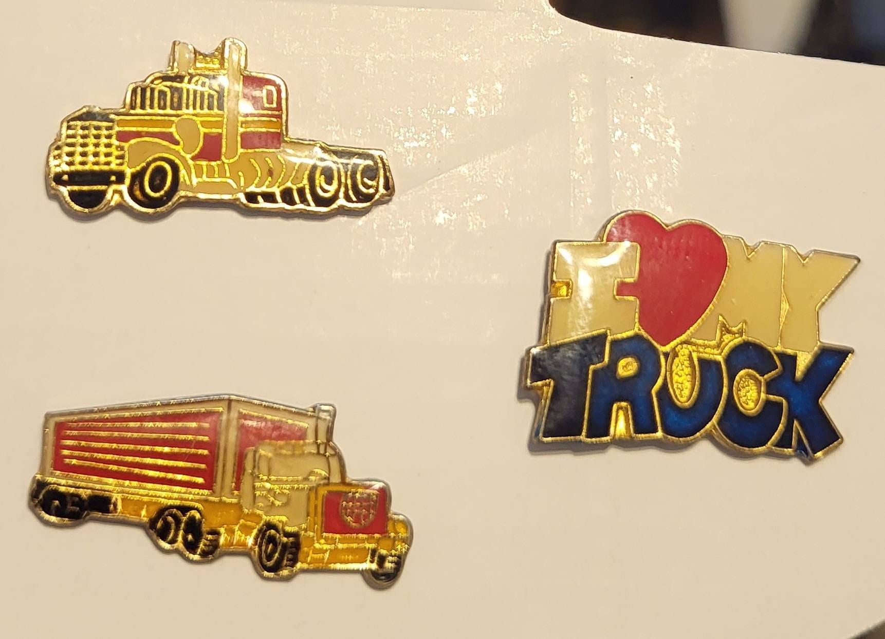 Vintage Enamel Trucker Pins // Retro Big Rig Pins // Red and Gold Semi ...