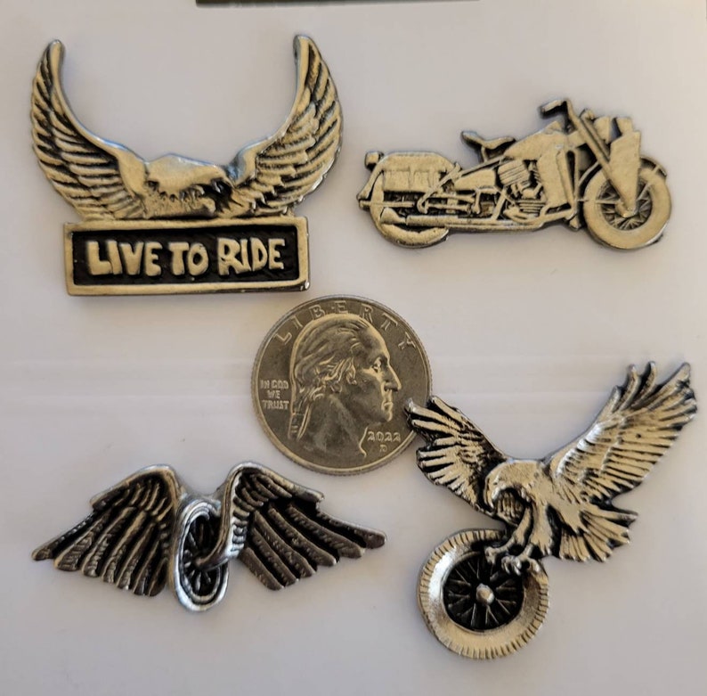Vintage Enamel Pins // Set of 4 // Motorcycle Biker Pins // Bald Eagle ...