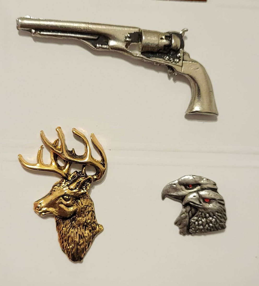 Vintage Enamel Pins // Set of 3 // Big Revolver Gun Rifle // Big Rack ...