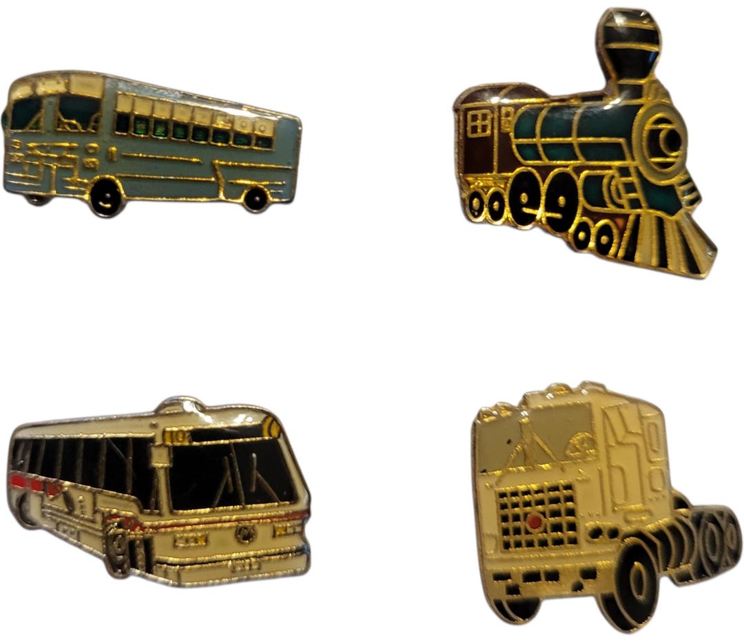 Vintage Transit Enamel Pins Set of 4 – Bus & Train Lapel Pins – Retro ...