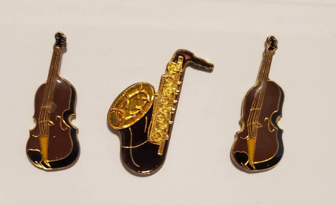 Vintage Enamel Music Pins // Saxophone / Cello / Classical Musical ...