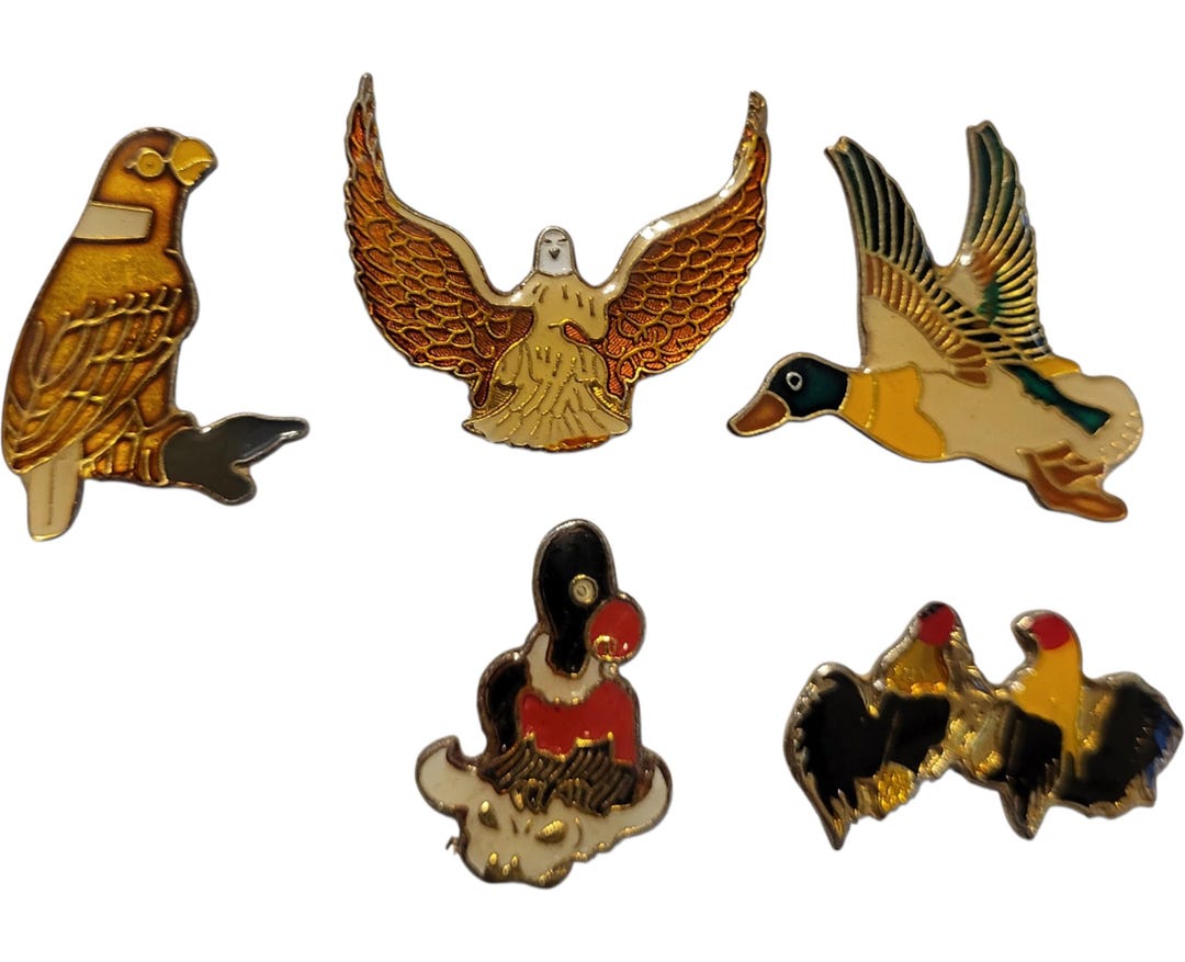 Vintage Style Enamel Bird Pins Set of 5 | Gold Tone Bird Lapel Pins ...