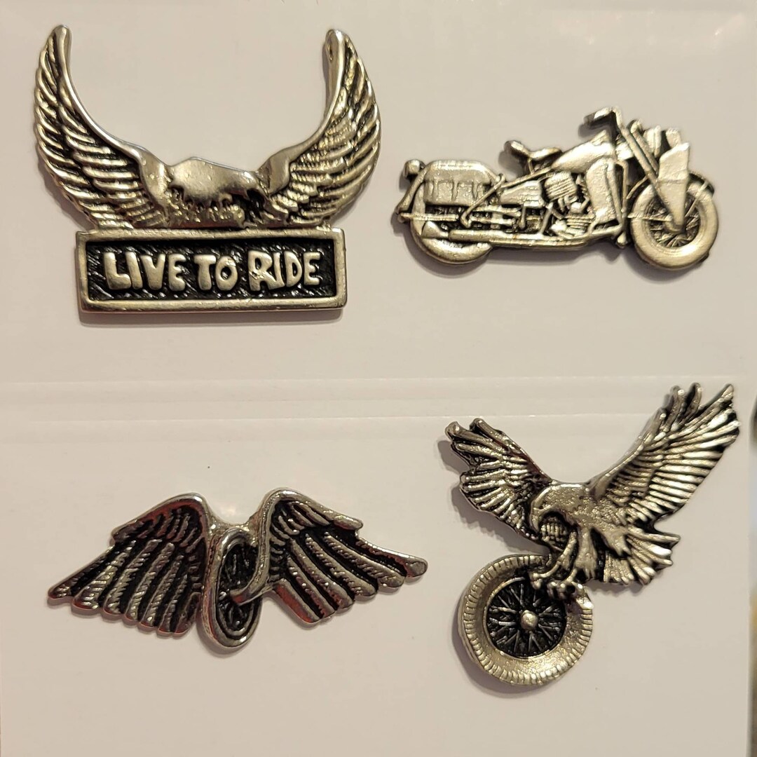 Vintage Enamel Pins // Set of 4 // Motorcycle Biker Pins // Bald Eagle ...