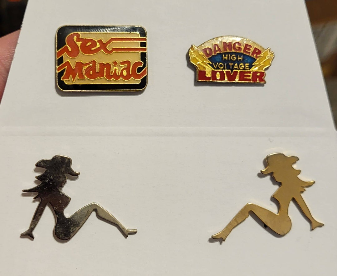 Vintage Sex Pins // Silver and Gold Naked Cowgirl // Sexy Women // Sexy Ladies Posing // Sex ...