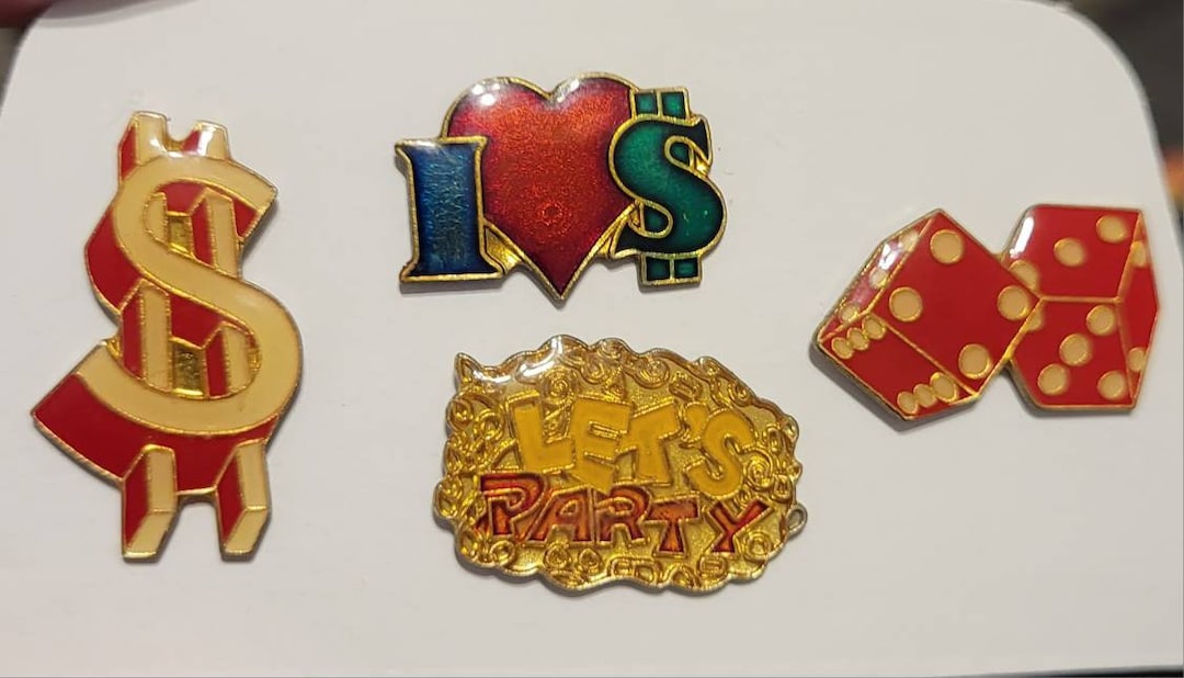 Vintage Enamel Money Pins // I Love Money // Dollar Money Sign // Let's ...