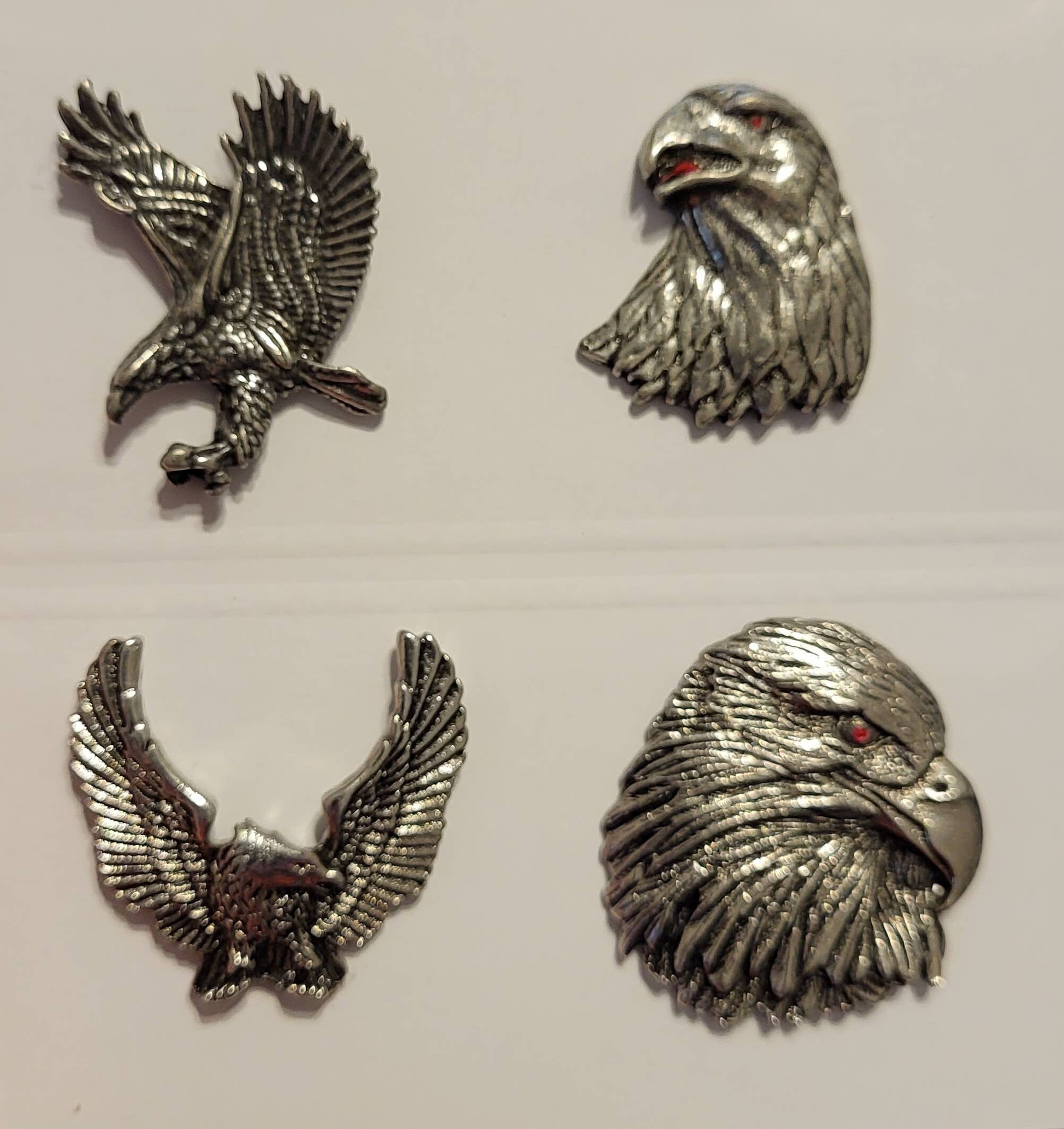 Vintage Enamel Pins // Set of 4 // Bald Eagle Lapel Pins // Motorcycle ...