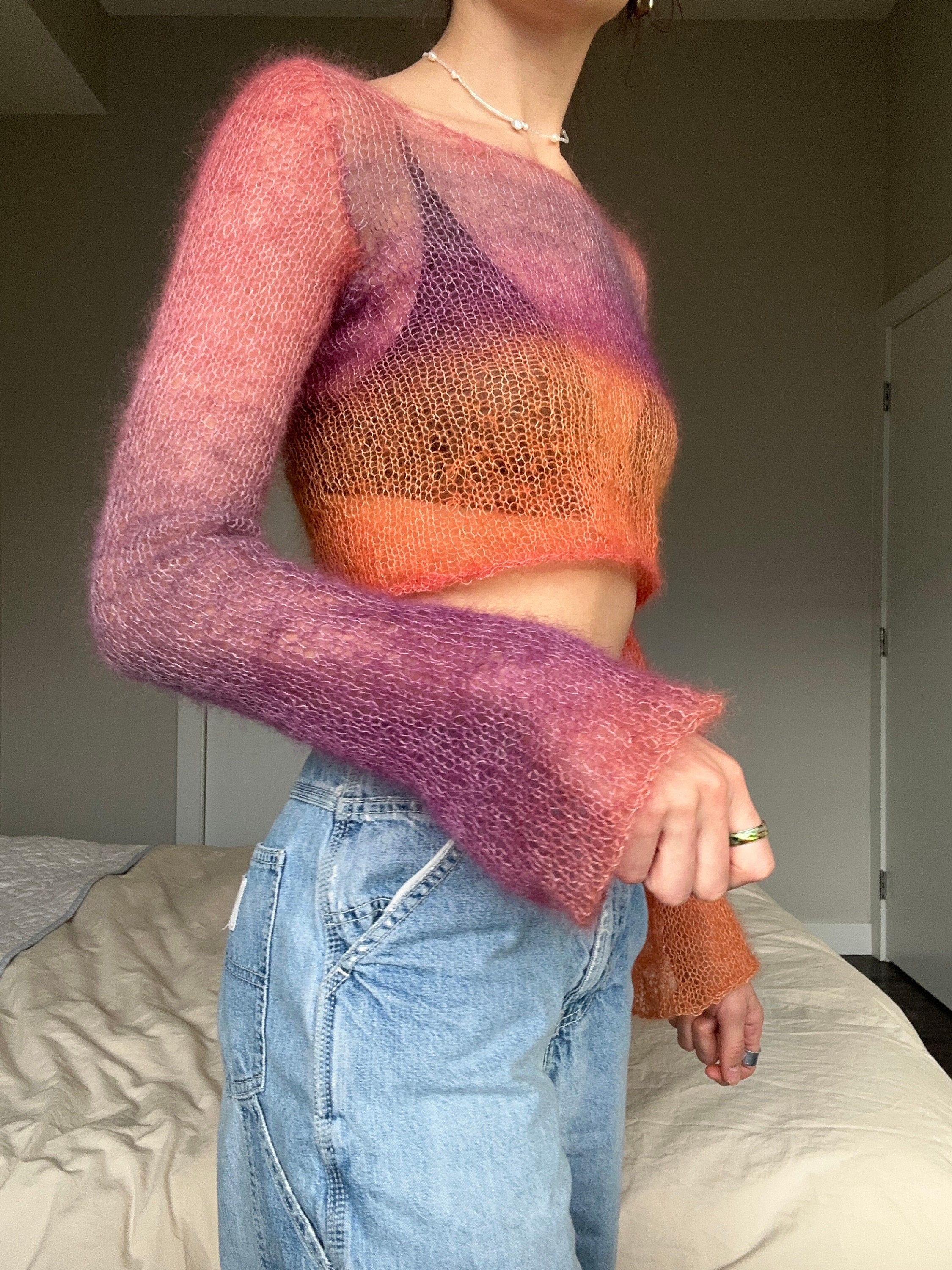 Knitting Pattern: Mohair Silk Mesh/sheer Long Sleeve Top for Beginners ...