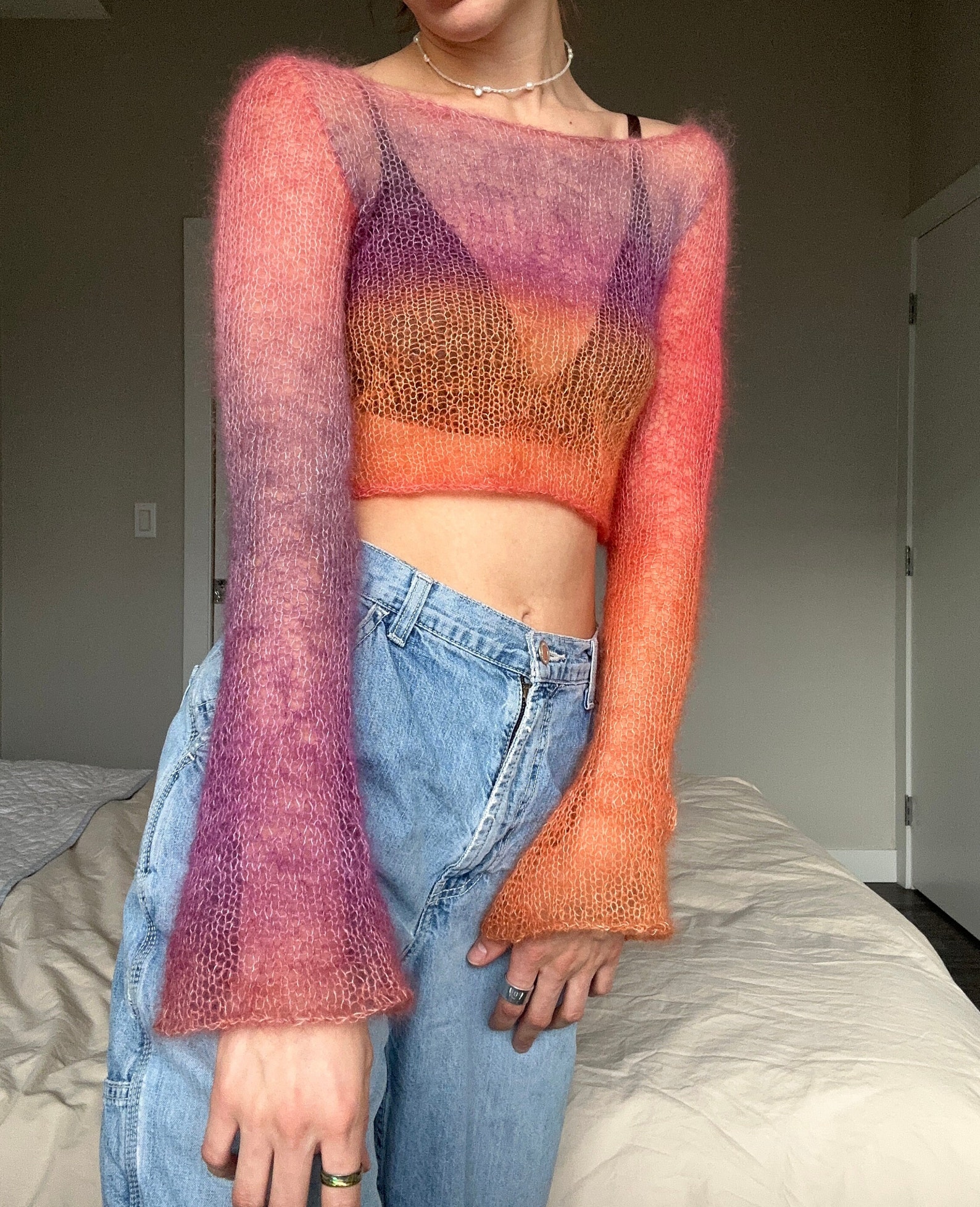 Knitting Pattern: Mohair Silk Mesh/sheer Long Sleeve Top for Beginners ...