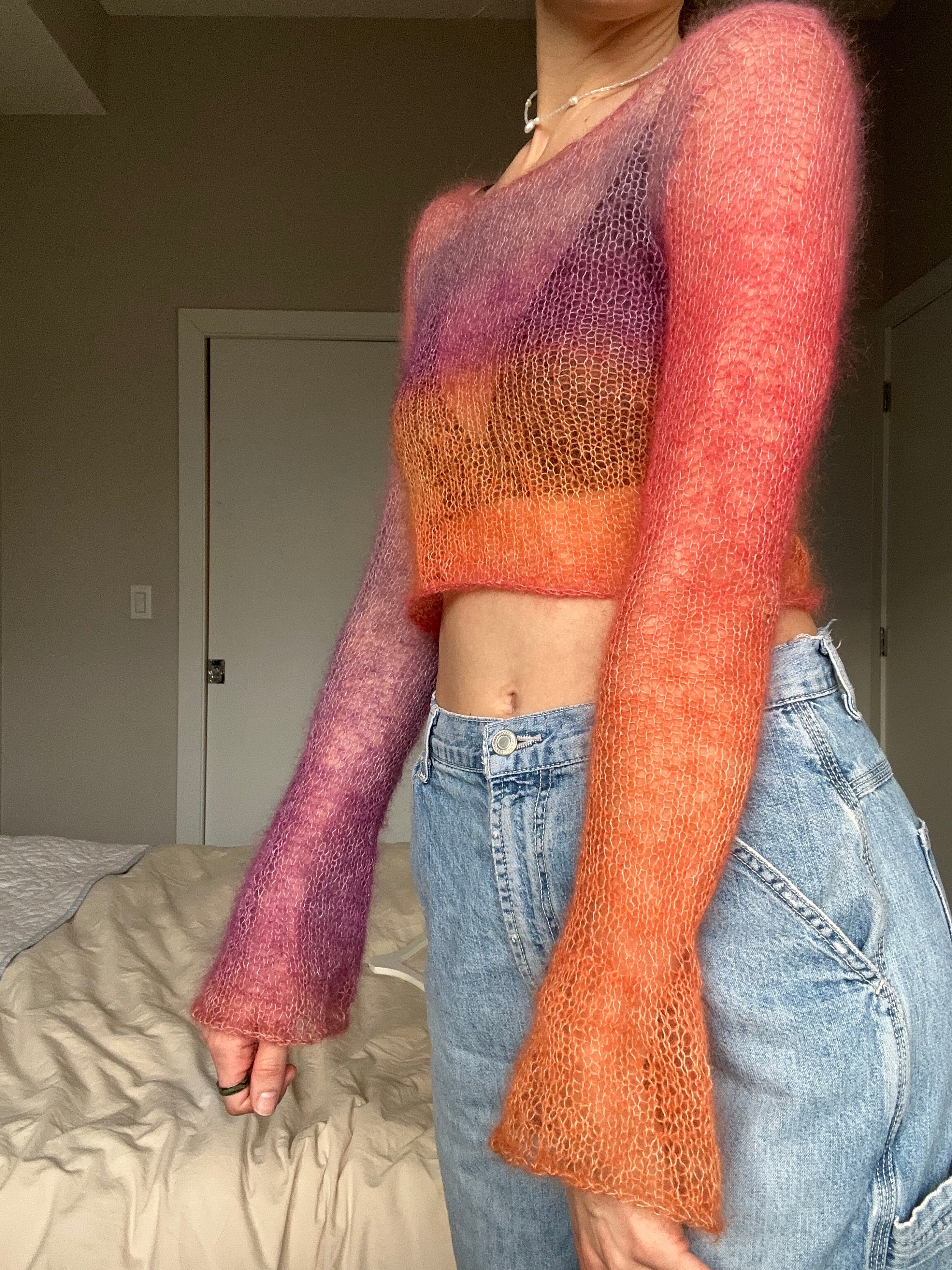 Knitting Pattern: Mohair Silk Mesh/sheer Long Sleeve Top for Beginners ...