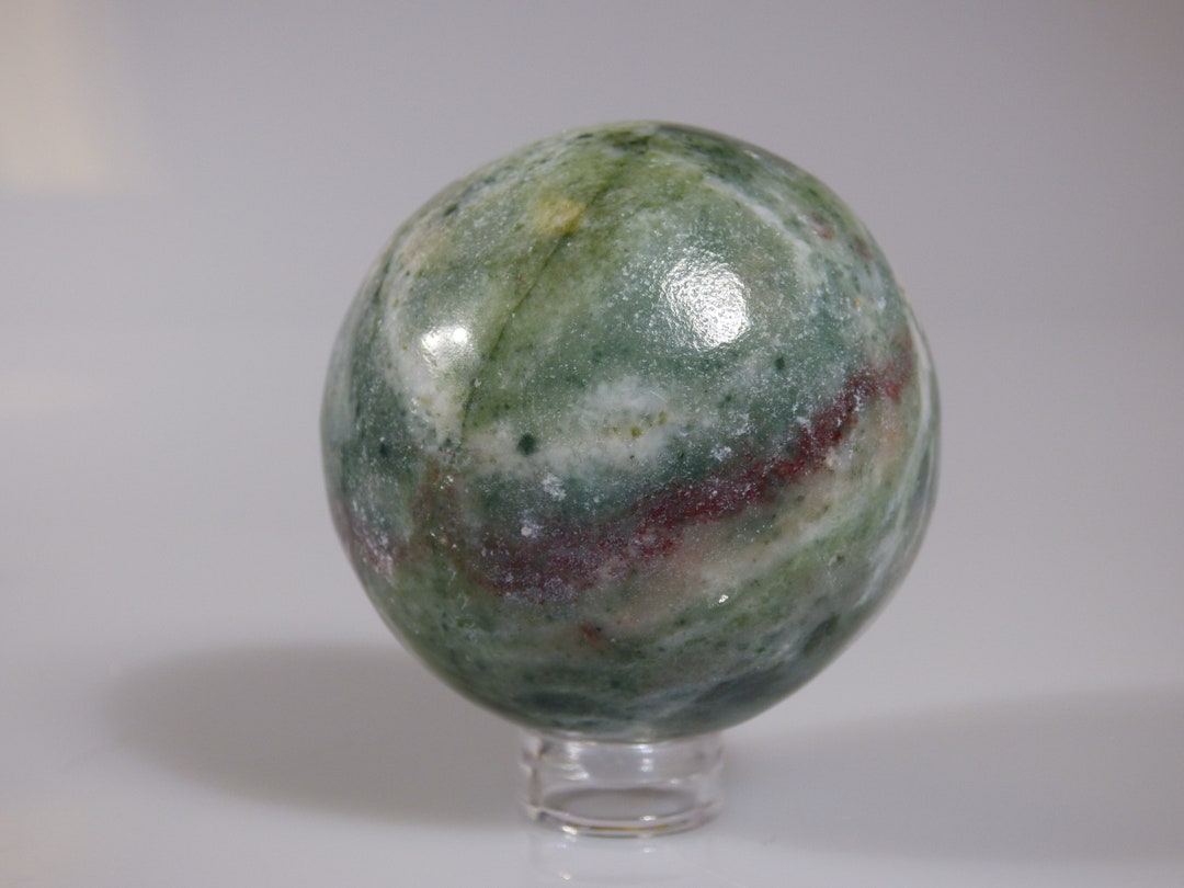 Small Serpentine Sphere - Green, White, and Ruby. Bastite, Bowenite ...