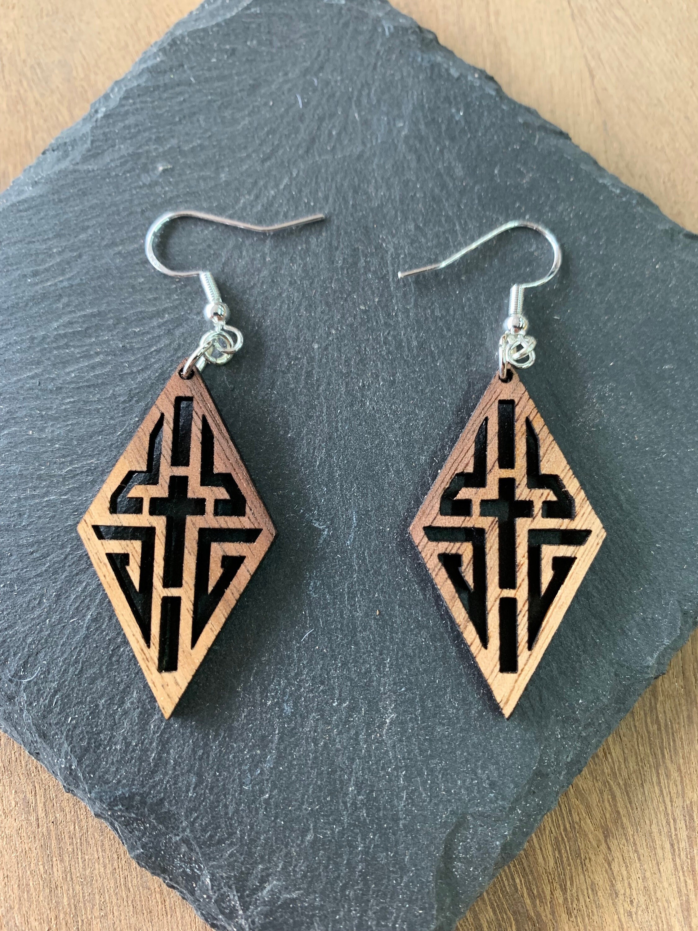 Wooden Cross Earrings - Aztec Alt Style - Black Walnut Two Tone - Etsy