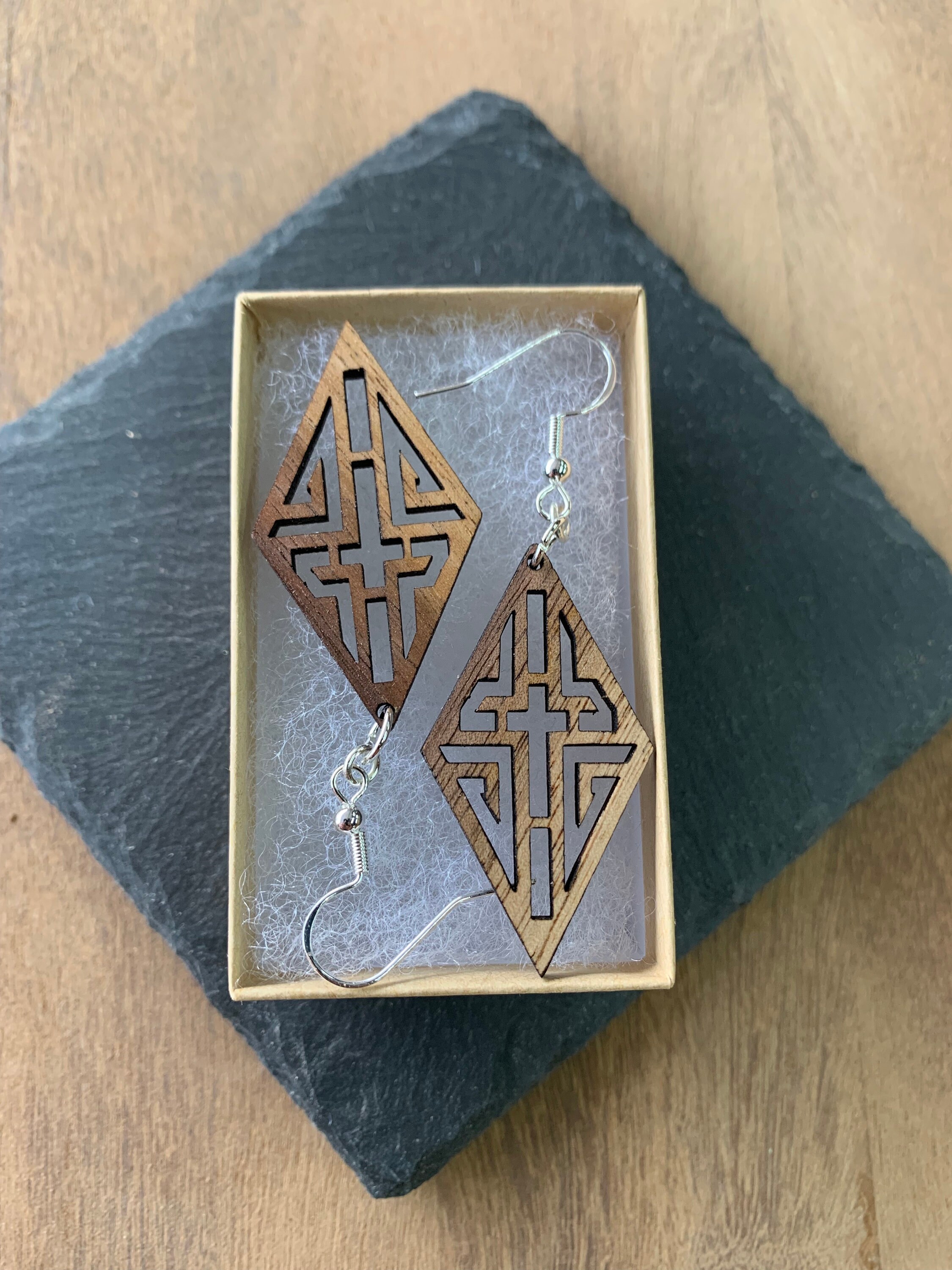 Wooden Cross Earrings - Aztec Alt Style - Black Walnut Two Tone - Etsy