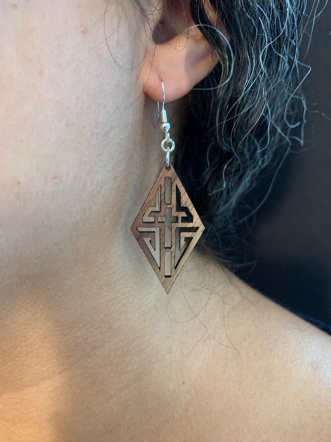 Wooden Cross Earrings - Aztec Alt Style - Black Walnut Two Tone - Etsy